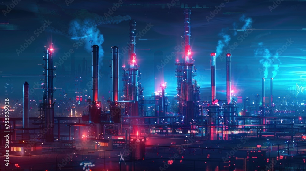 Oil And Gas Power Plant Refinery With Storage Tanks Facility For Oil ...