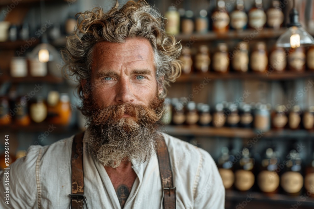 An impactful image of a mature man with an impressive beard and ...