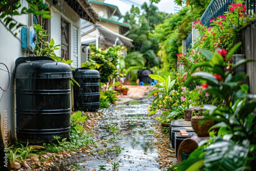 Rainwater harvesting system at a residential home conserving water ...