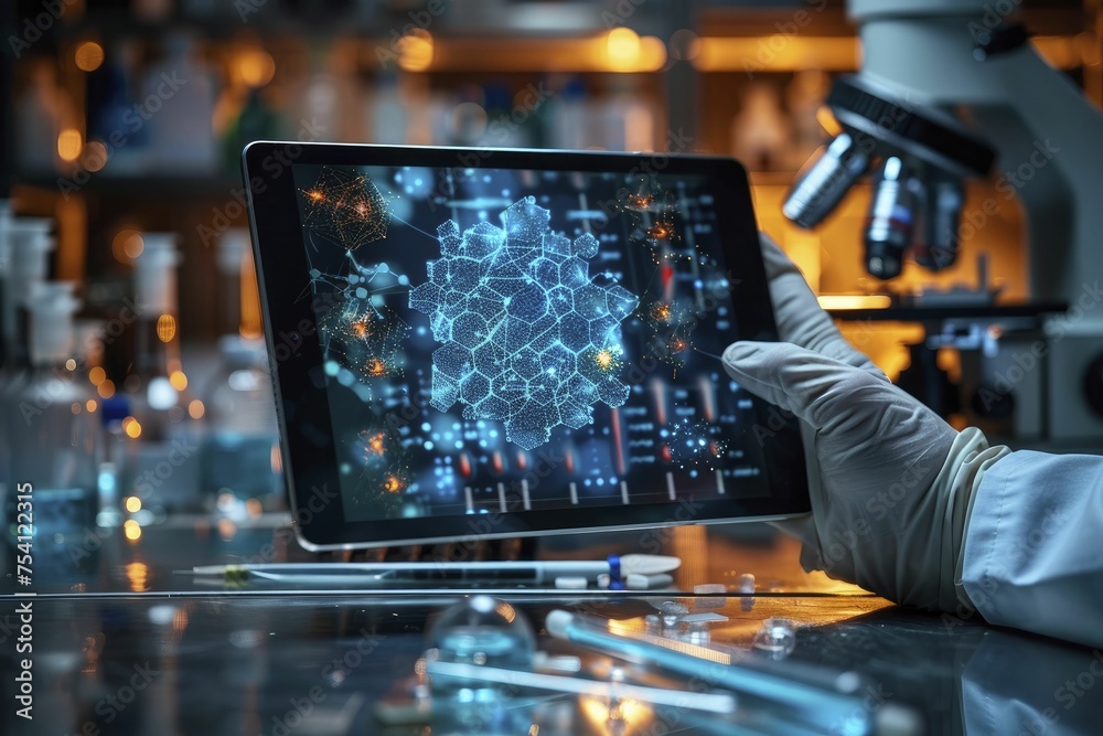 Tablet mockup placed in a hands-on science experiment setup with lab ...