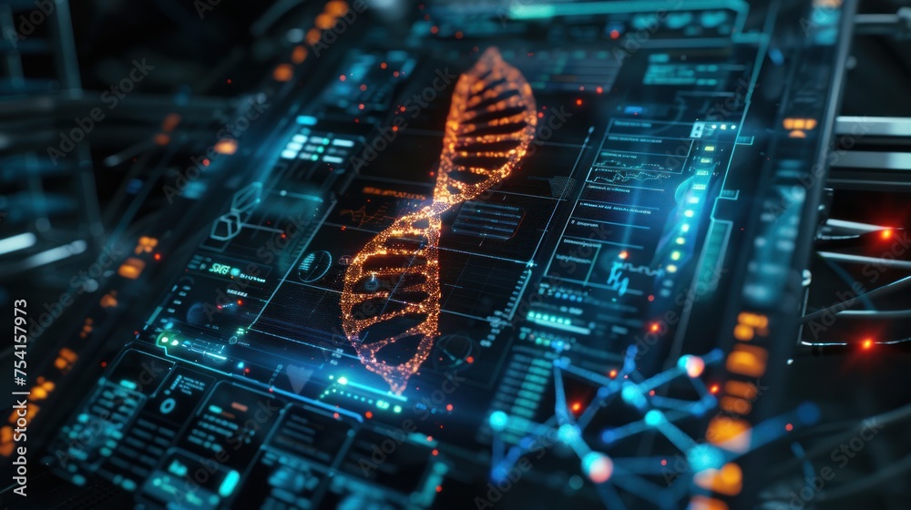 Science hologram medical screen DNA data analysis body research ...