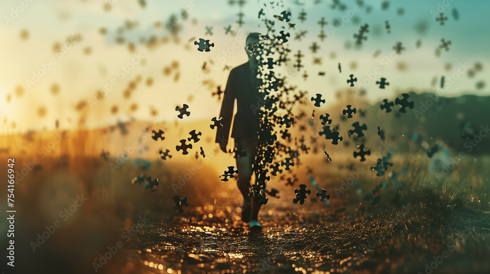 Silhouette of man depicting the trauma healing process as pieces of ...