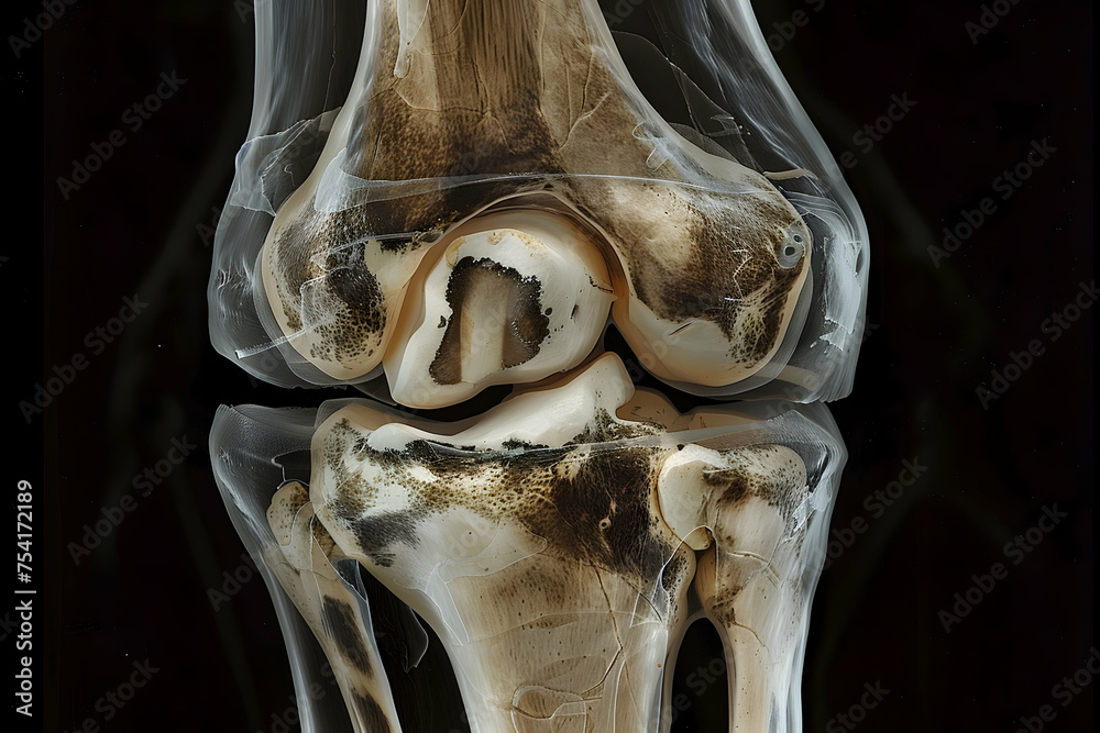 MRI image of a sagittal view of the human knee, showing the femur ...