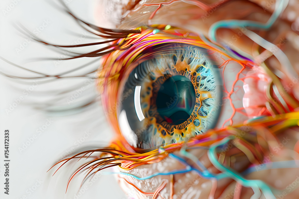 3d illustration MRI scan of the human eye from a frontal perspective ...