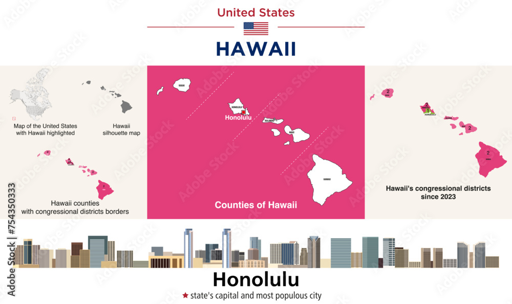 Hawaii counties map and congressional districts since 2023 map ...