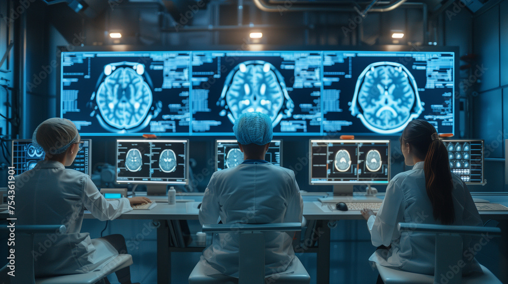 Human head on CT scan with brain background. Overlay on old paper ...