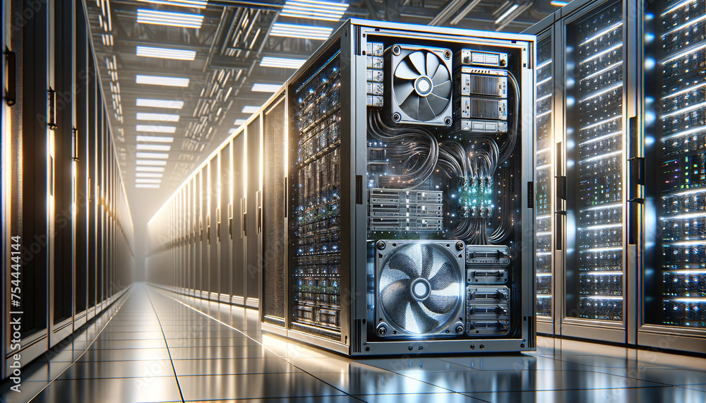 Cutting-edge AI platform in futuristic data center with sleek design ...
