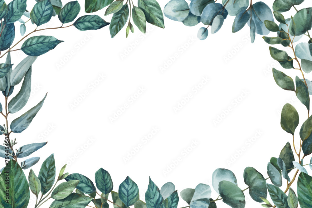 Horizontal vector greenery border made of eucalyptus branches and ...
