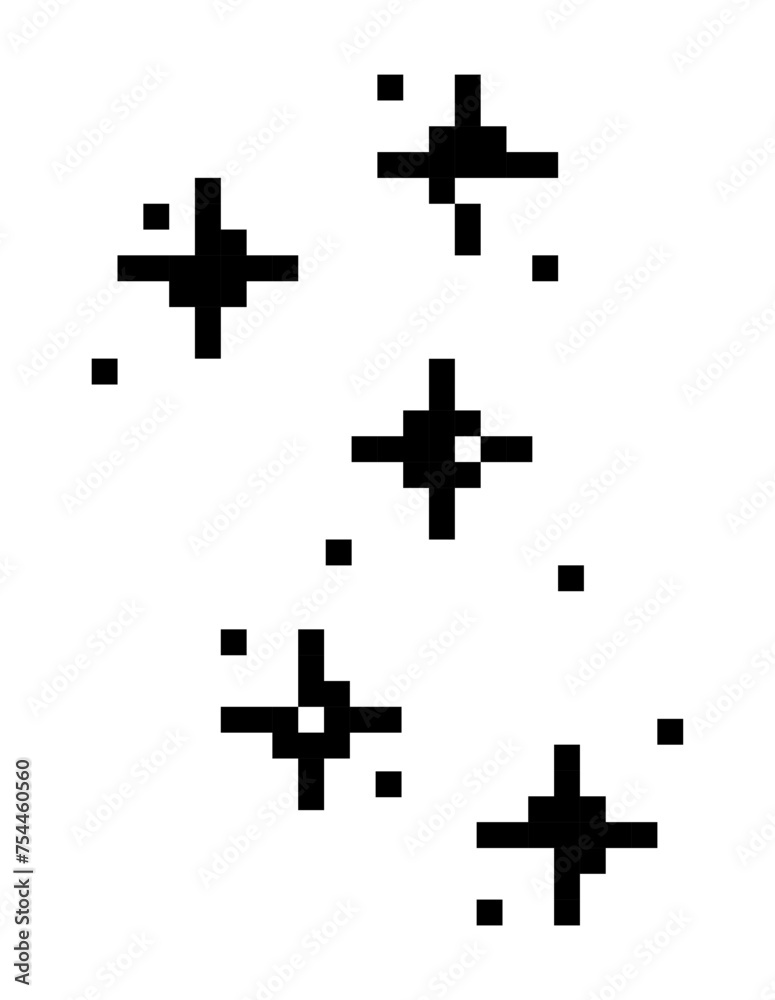Pixel sparkling stars graphic element. Trendy modern retro 90s 8bit game style glitter for ...