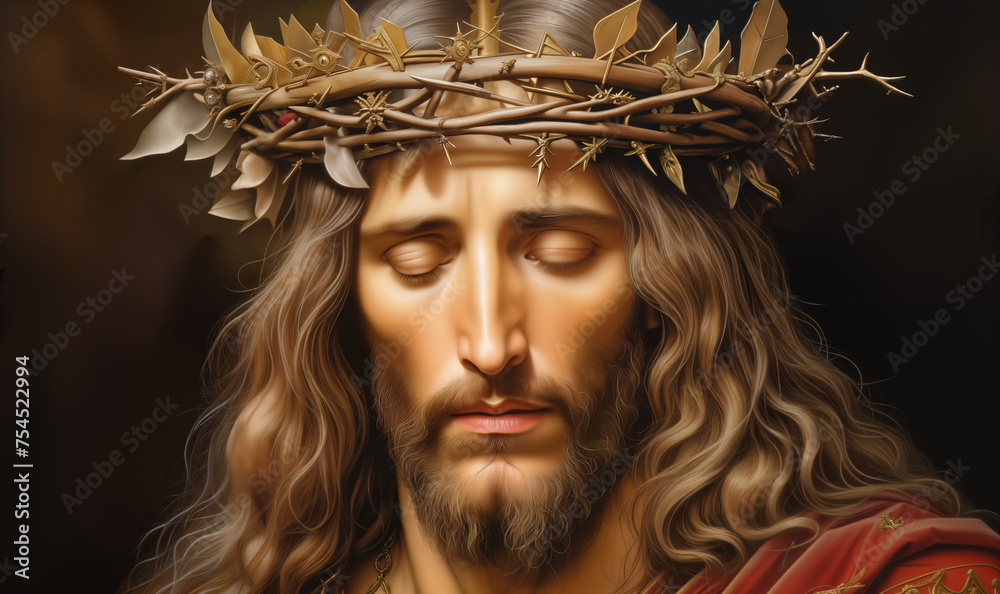 Ilustración de Stock Jesus Christ in crown of thorns. Jesus with a crucifixion crown. catholic ...