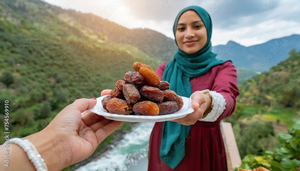 Concept Giving or Charity during Ramadhan Holy Month, Female Muslim ...