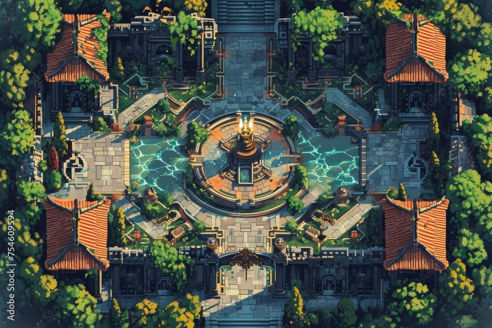 Pixelated village for game map. pixel map in the game. pixelated ...