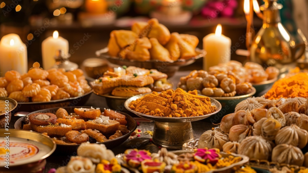 Assortment of Indian sweets and snacks - A lavish spread of various ...