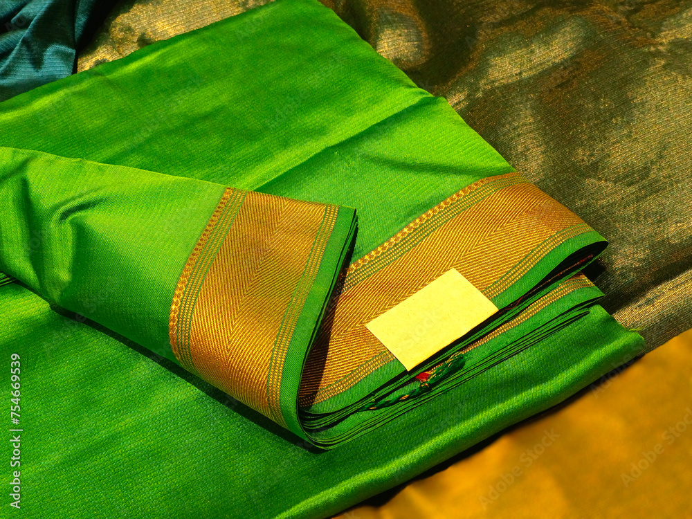 Handmade Indian sari, saree with golden details, woman wear on festival ...