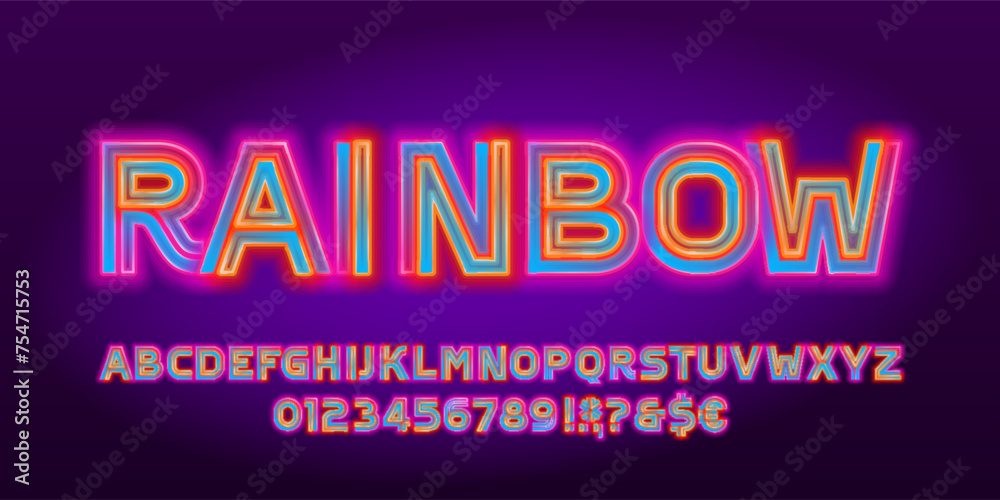 Rainbow alphabet font. Neon color letters and numbers. Stock vector ...