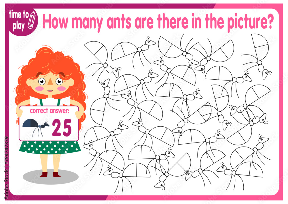 Count how many ants are hidden in the picture. How many objects are ...