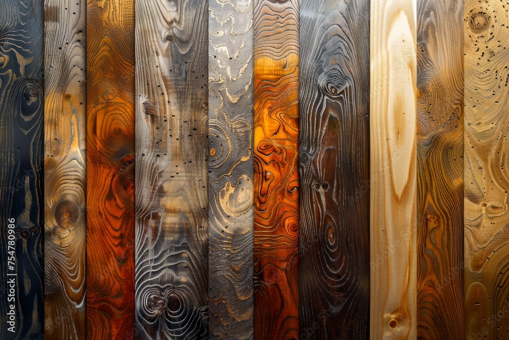 Variety of Wooden Panels Displaying Various Stains and Grains for ...
