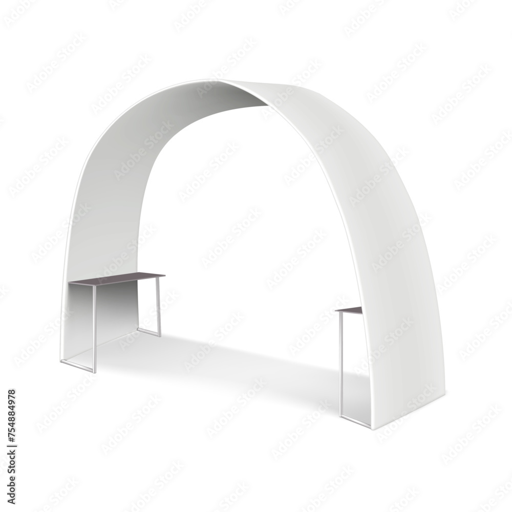 Vector de Stock Blank white round arch trade show booth with counter ...