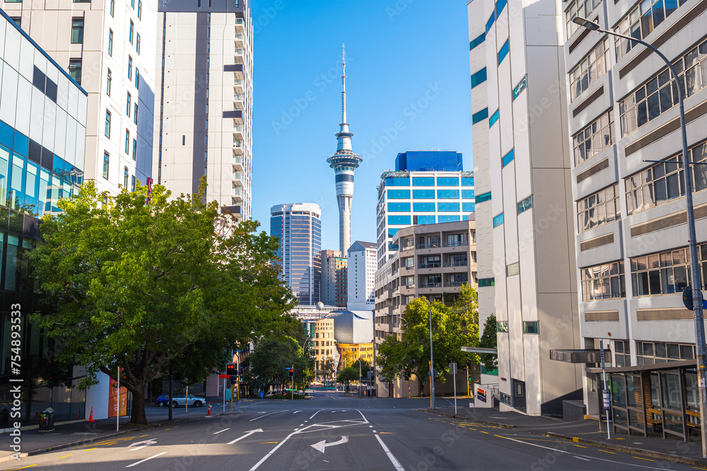street view of auckland city, new zealand Stock Photo | Adobe Stock