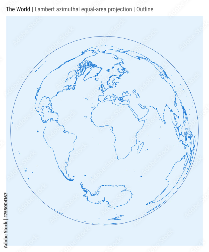 World Map. Lambert azimuthal equal-area projection. Outline style. High ...