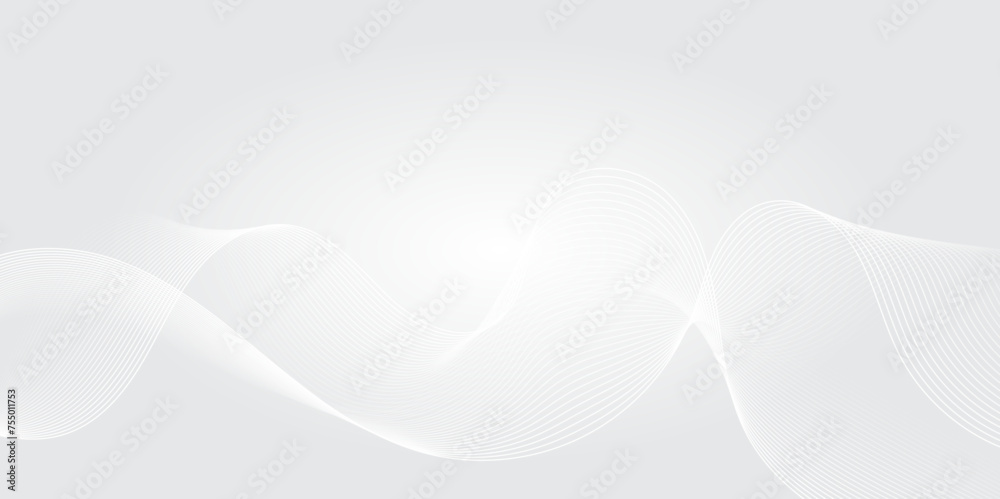 Vetor Gray and white abstract background with flowing particles. Digital future technology ...