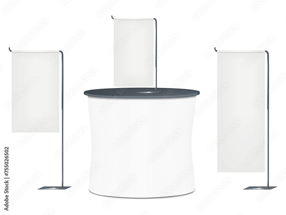 White tradeshow table counter, countertop and floor blank vertical ...