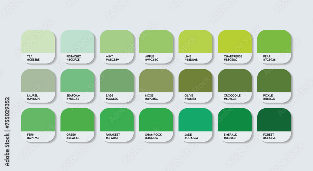 Green Color Palette with Color Names. Catalog Samples Green with RGB ...