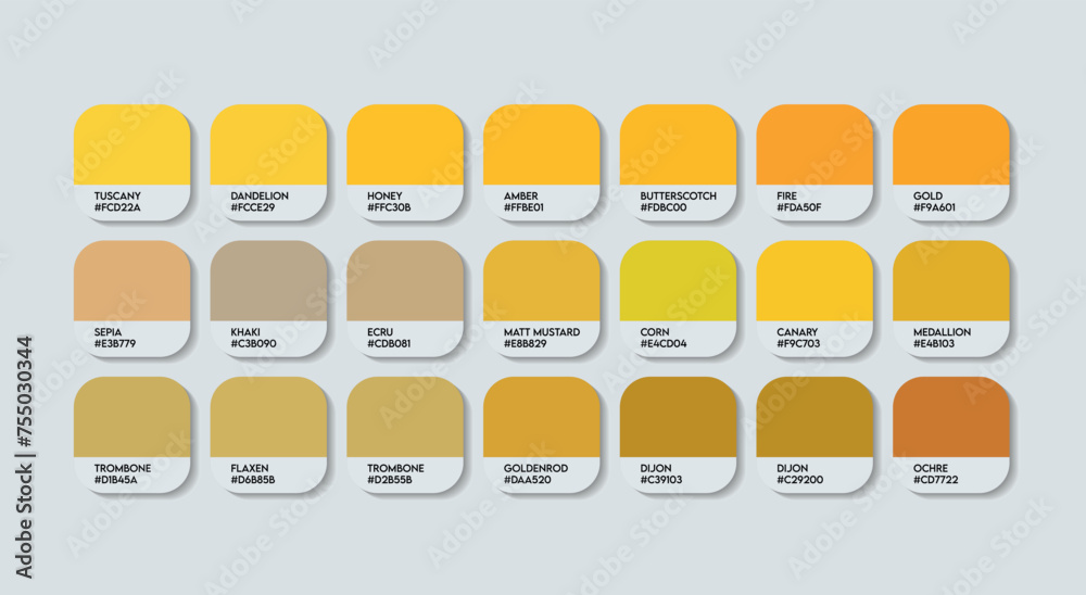 Yellow Color Palette, with color Names. Catalog Samples Dark Yellow ...