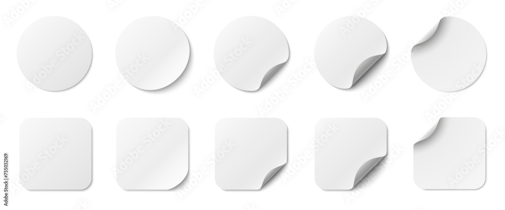 Paper stickers circle and square with rounded edges adhesive. White ...
