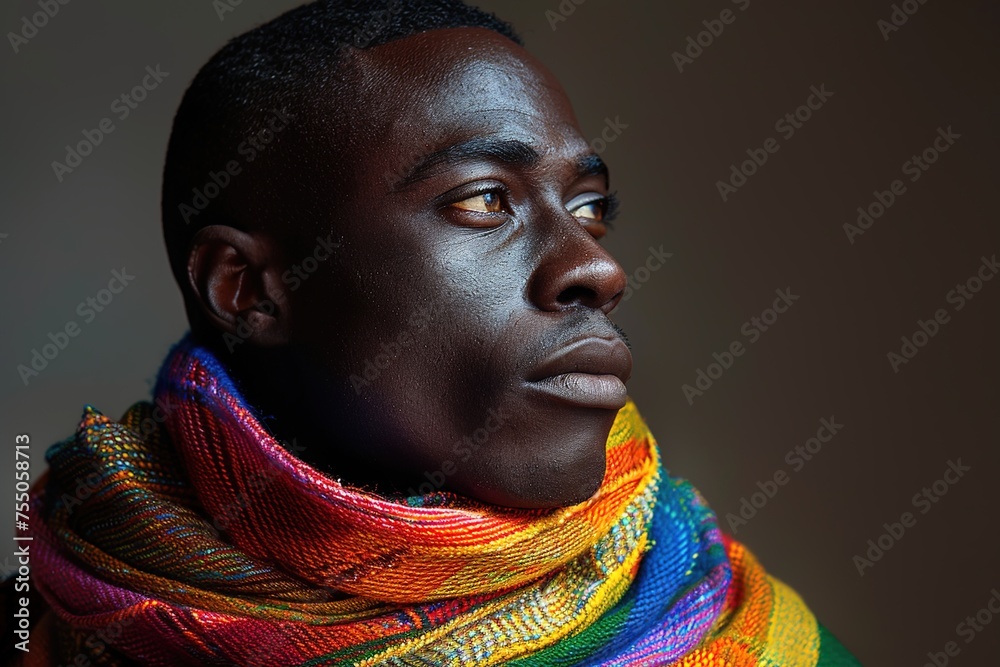 A side view captures the pride and joy of a black gay man as he stands ...