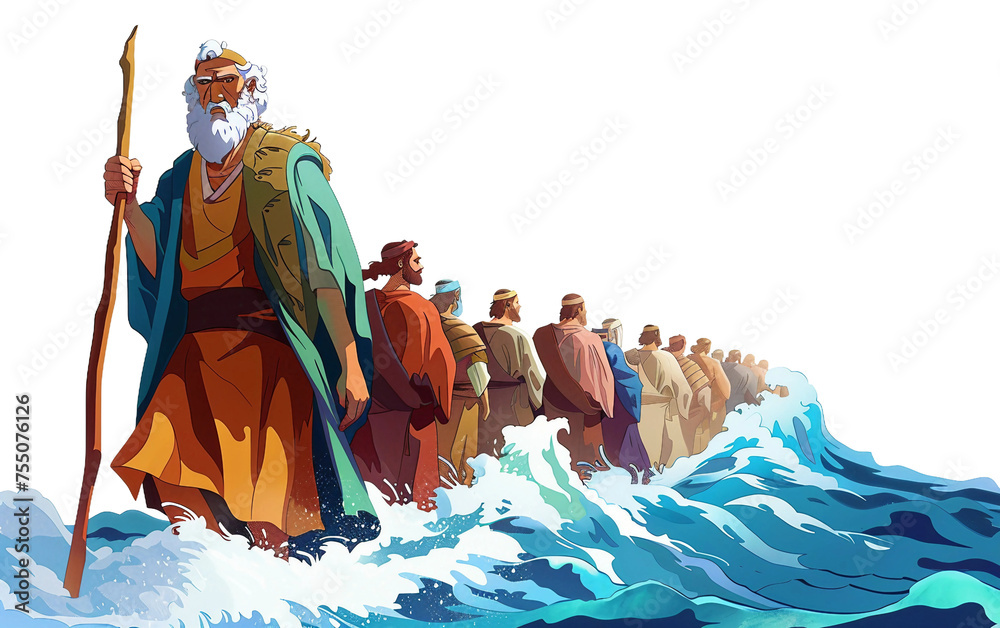 A Cartoon Illustration of Moses Leading the Israelites Isolated on ...
