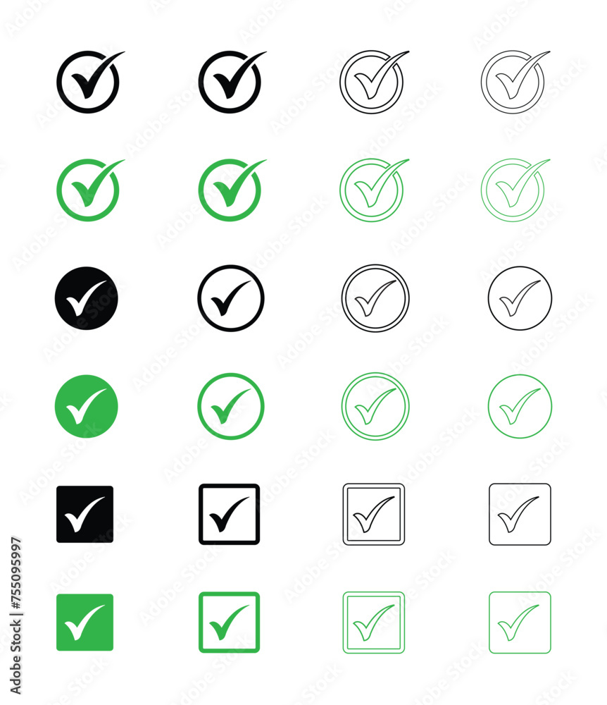 Green check mark icon. Check mark vector icon. Checkmark Illustration. Vector symbols set ,green ...