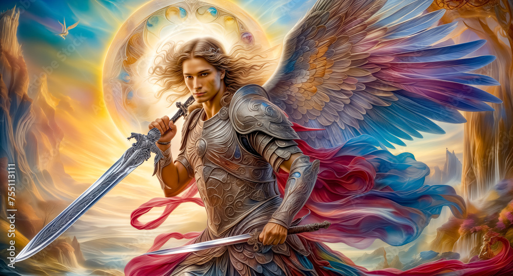 Archangel Michael with a sword and wings. Saint Michael the angel ...