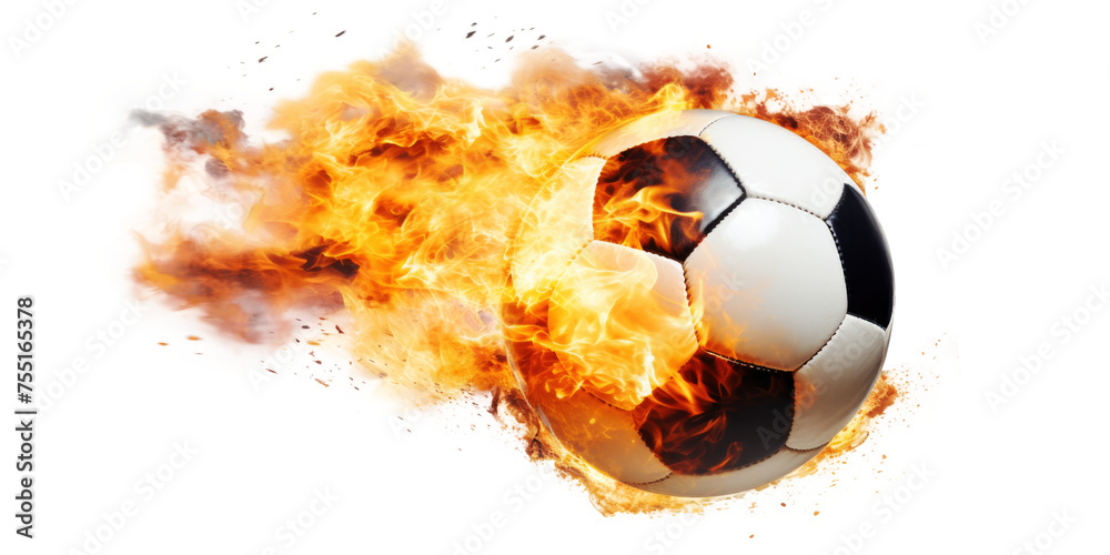 Soccer ball flying on fire isolated on transparent background. Stock ...