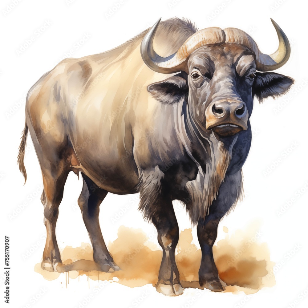 African buffalo. Buffalo clipart. Watercolor illustration. Generative ...