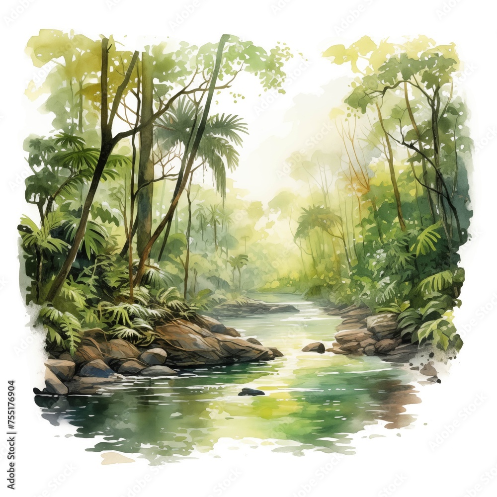 Rainforest. Amazon jungle clipart. Watercolor illustration. Generative ...
