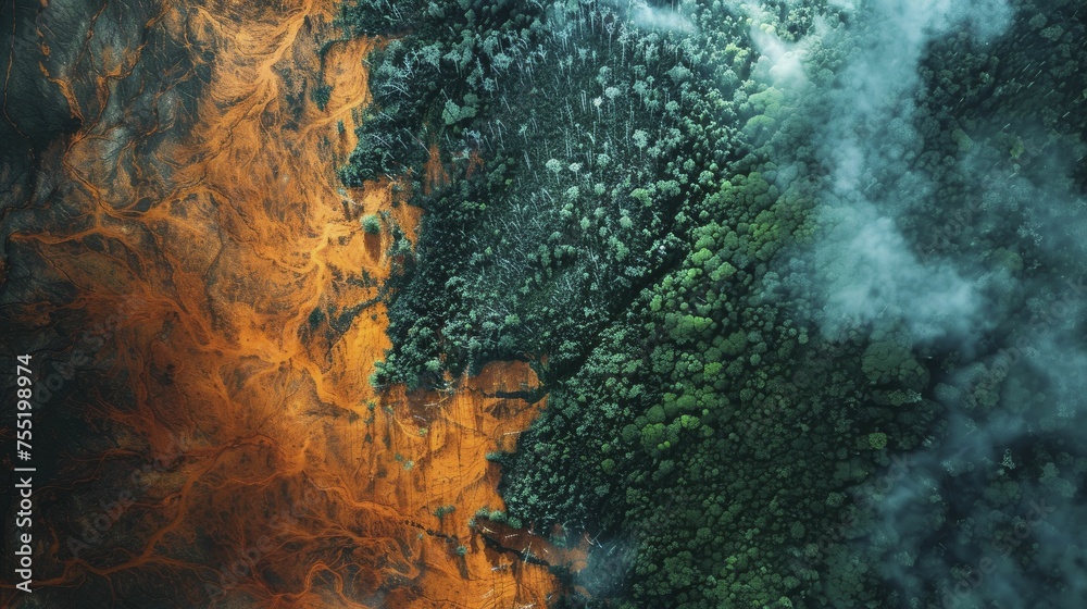 A satellite comparison of deforestation over decades provides a visual ...