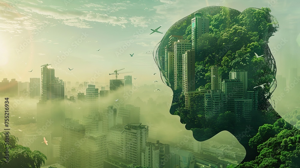 Sustainable environment concept. The image depicts human thinking ...