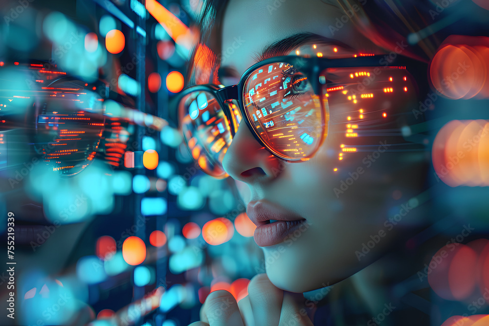 Futuristic software and hardware , coding hologram, serious ...