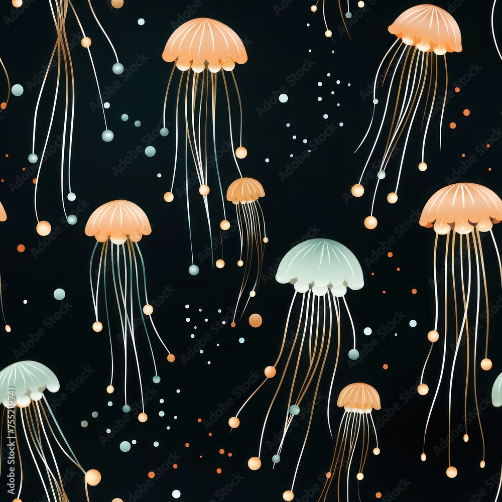 seamless pattern with jellyfish, A mesmerizing array of jellyfish float ...