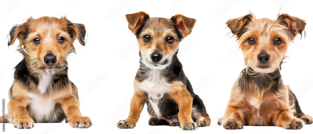Trio of adorable dogs posing with their faces obscured by rectangular ...