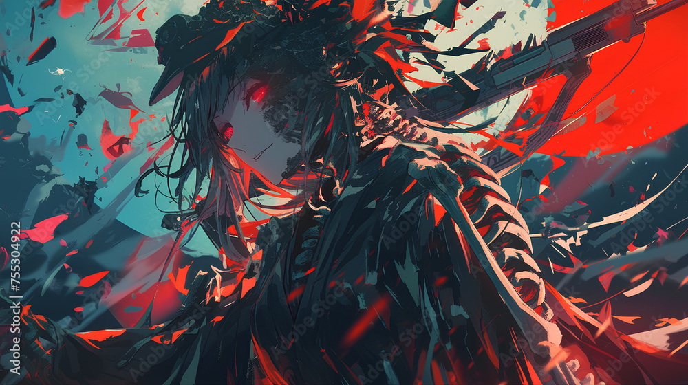 beautiful spooky skeleton katana anime characters overlay Stock ...