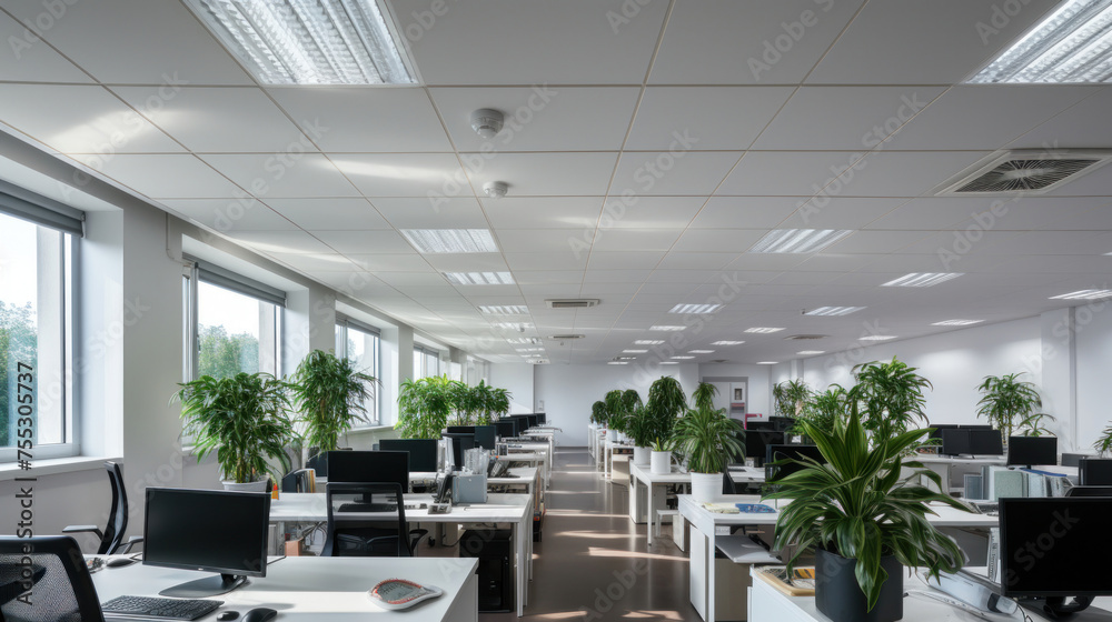 Interior modern building of Office ceiling in perspective with white ...