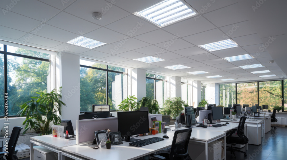 Interior modern building of Office ceiling in perspective with white ...