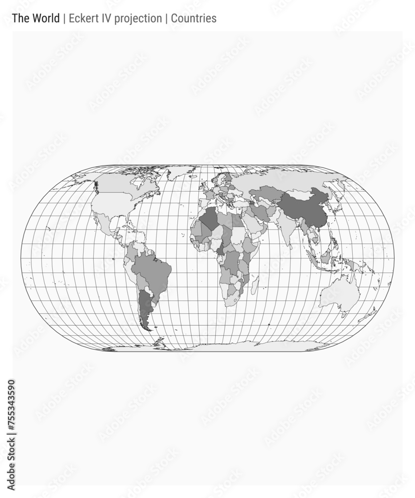 World Map. Eckert IV projection. Countries style. High Detail World map ...