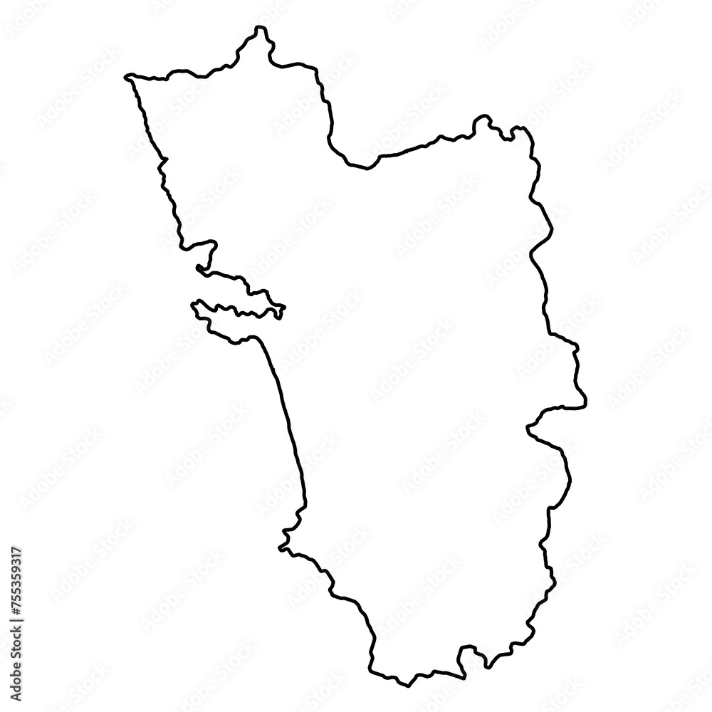 Goa, India Map Black Silhouette and Outline Isolated on white ...