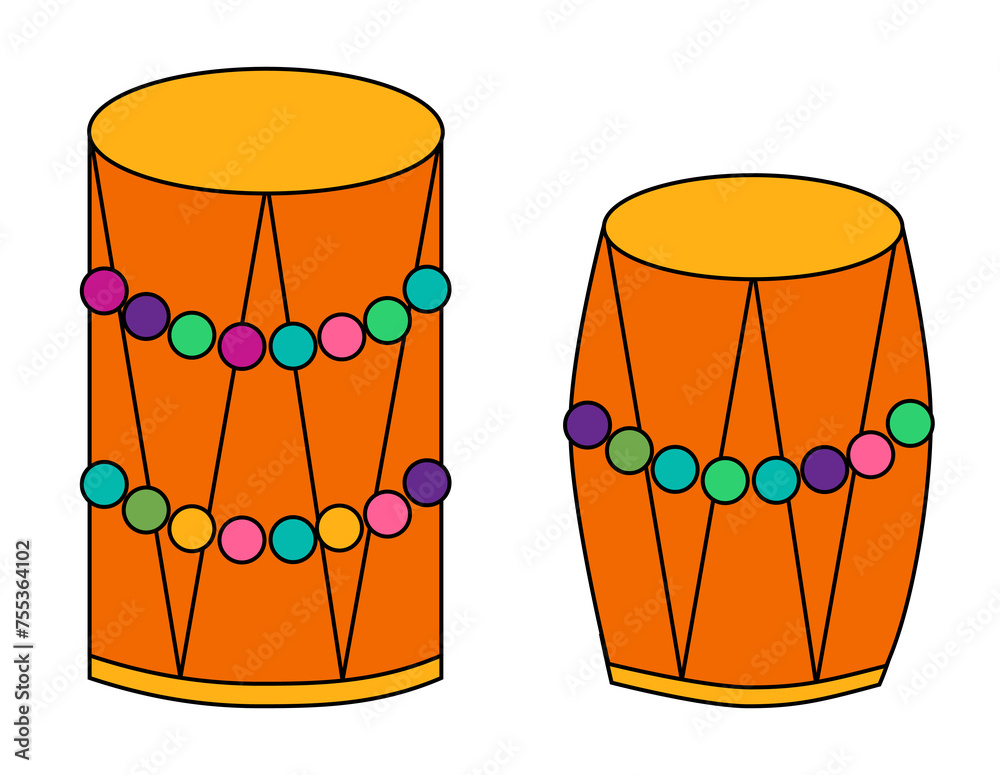 Two Holi Drums Dhol elements. Design for celebration of Indian festival ...