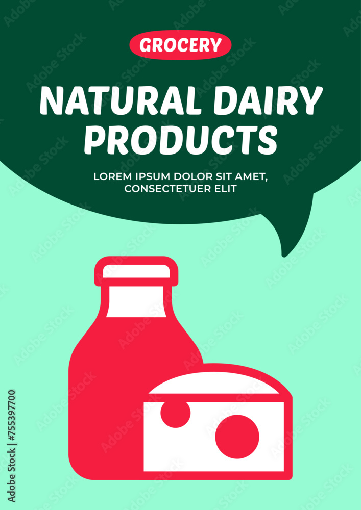 Vector dairy products icon template. Milk bottle and cheese label ...