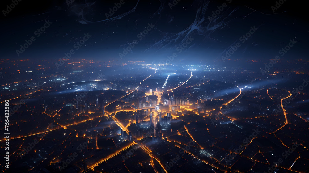 City map illustration, data visualization of urban traffic patterns and ...