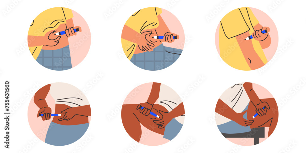 Diabetic patient using insulin pen syringe for making an self insulin ...